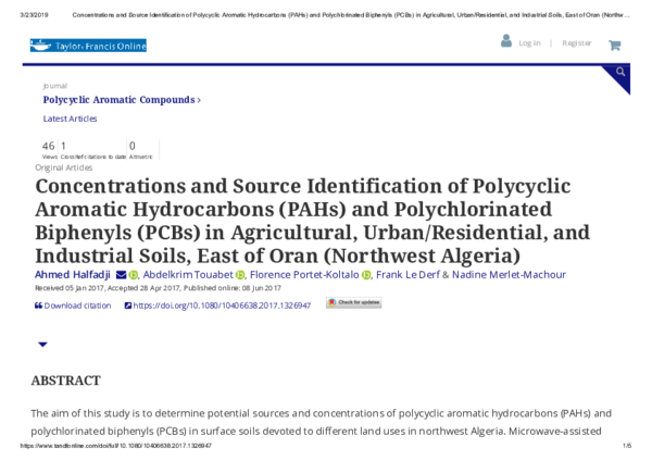 (PDF) Concentrations and Source Identification of Polycyclic Aromatic Hydrocarbons (PAHs) and ...