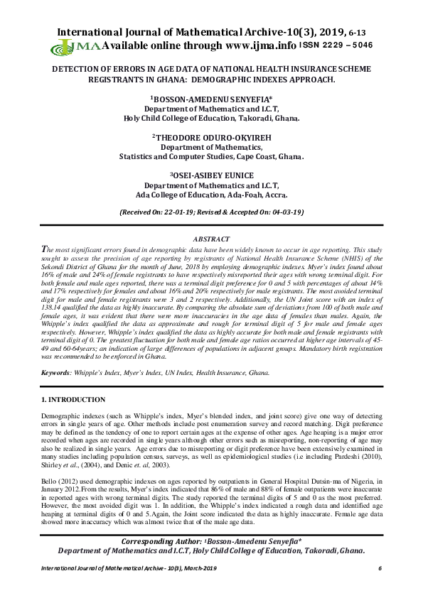 (PDF) DETECTION OF ERRORS IN AGE DATA OF NATIONAL HEALTH INSURANCE SCHEME REGISTRANTS IN GHANA ...