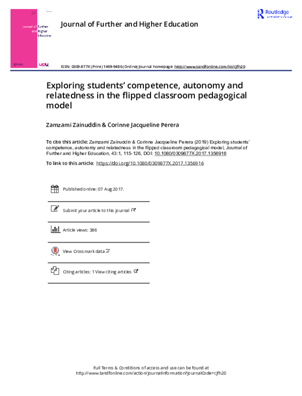 (PDF) Exploring students' competence, autonomy and relatedness in the ...