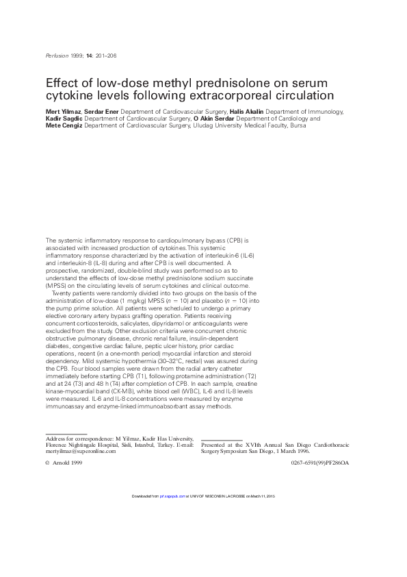 (PDF) Effect of low-dose methyl prednisolone on serum cytokine levels ...