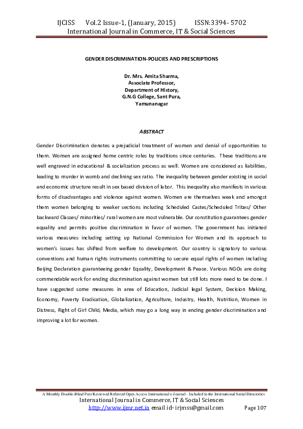 (PDF) GENDER DISCRIMINATION-POLICIES AND PRESCRIPTIONS