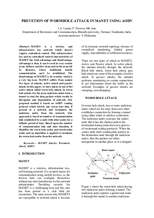 (PDF) PREVETION OF WORMHOLE ATTACK IN MANET USING AODV