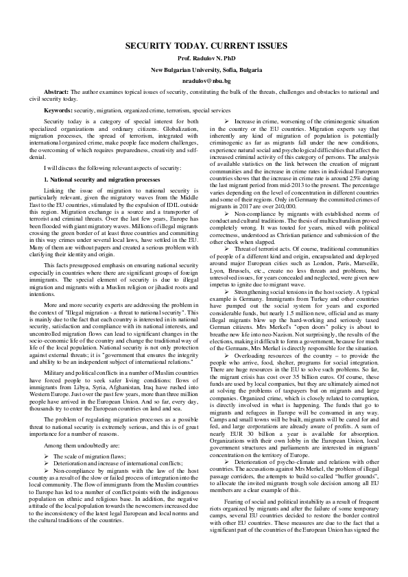 (PDF) SECURITY TODAY. CURRENT ISSUES