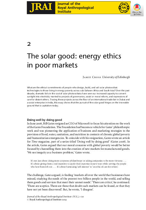 (PDF) The solar good: energy ethics in poor markets