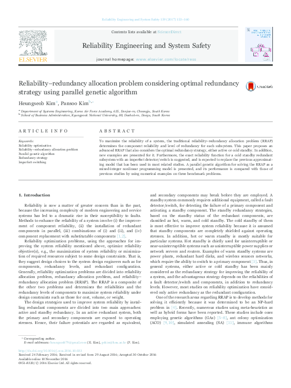 Pdf Reliability Redundancy Allocation Problem Considering Optimal Redundancy Strategy Using