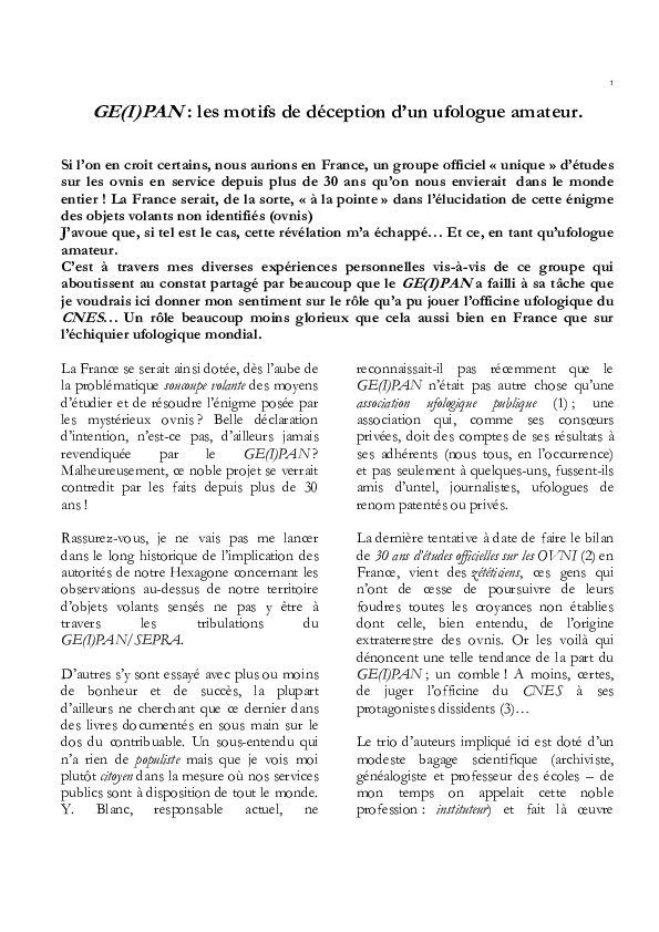 (PDF) GE(I)PAN : les motifs de déception d'un ufologue amateur