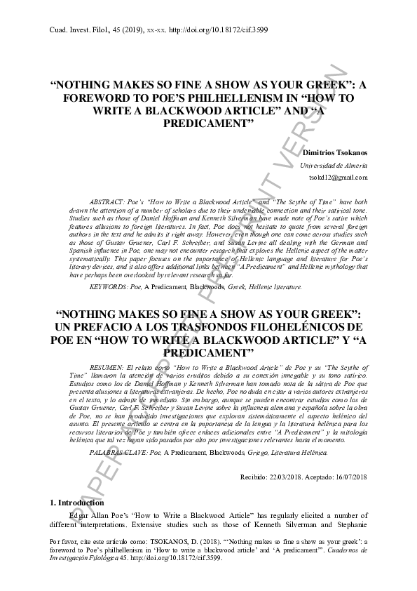 (PDF) Nothing makes so fine a show as your Greek: A Foreword to Poe's ...