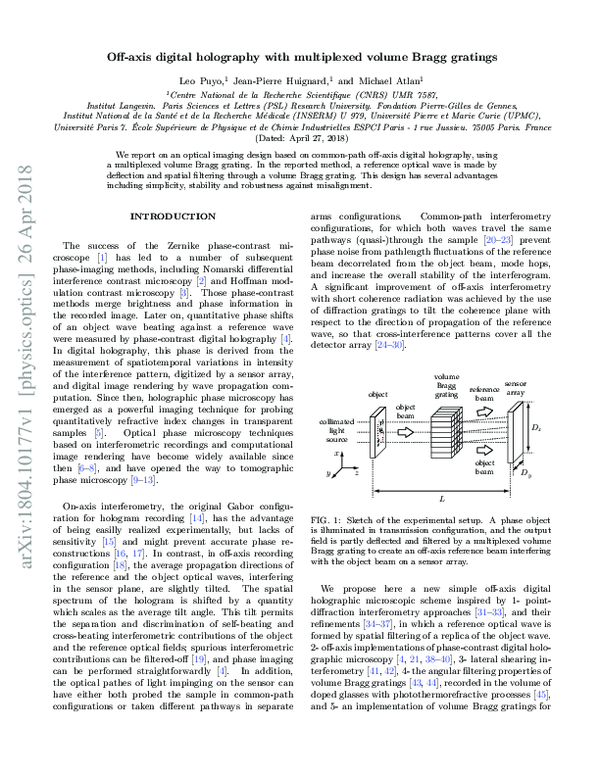 (PDF) Off-axis digital holography with multiplexed volume Bragg gratings