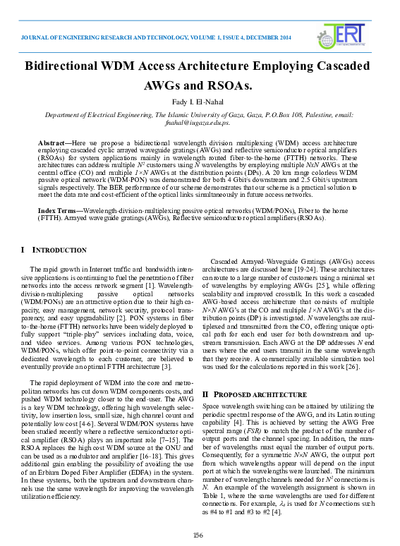 (PDF) Bidirectional WDM Access Architecture Employing Cascaded AWGs and RSOAs