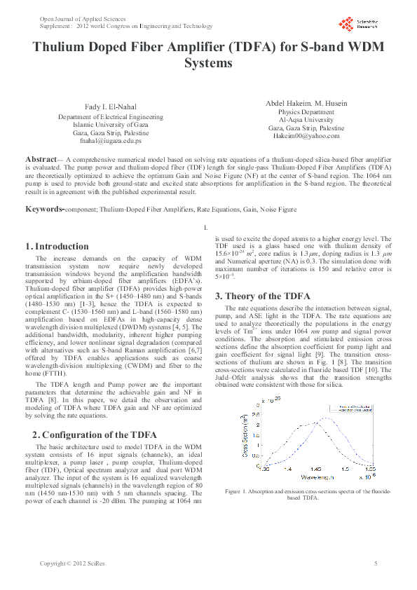 (PDF) Thulium Doped Fiber Amplifier (TDFA) for S-band WDM Systems