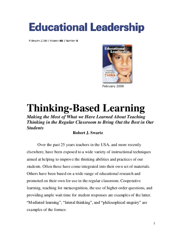 (PDF) Thinking-Based Learning Making the Most of What we Have Learned ...