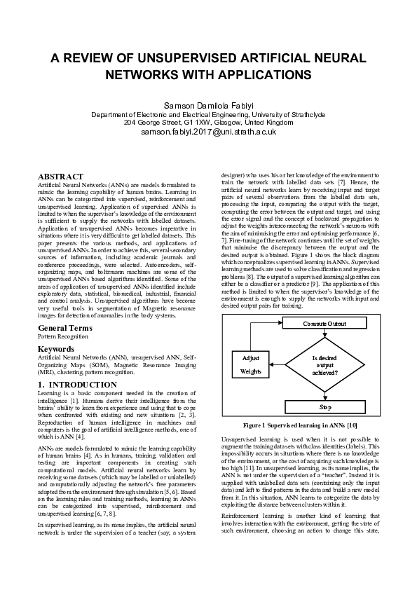 Pdf A Review Of Unsupervised Artificial Neural Networks With Applications