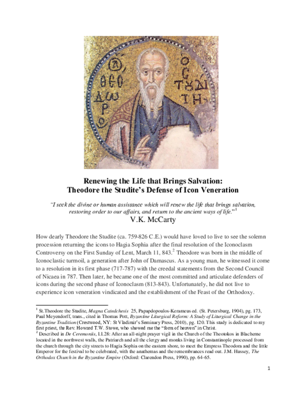 (PDF) Renewing the Life that Brings Salvation: Theodore the Studite's ...