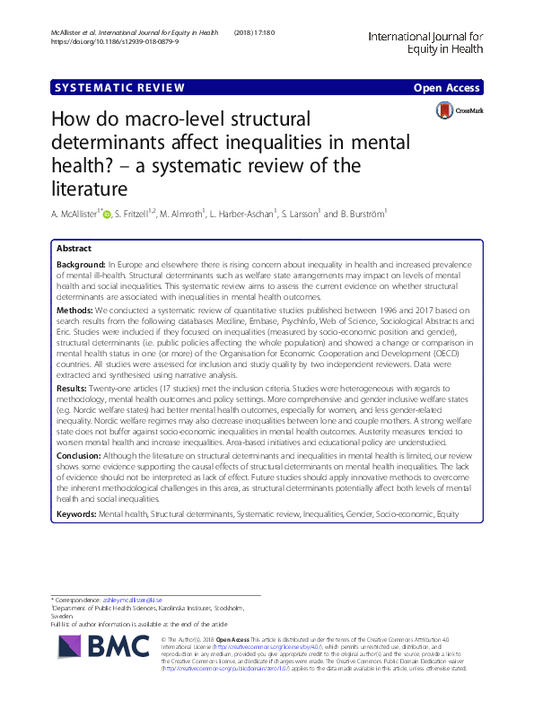 (PDF) How do macro-level structural determinants affect inequalities in mental health? -a ...