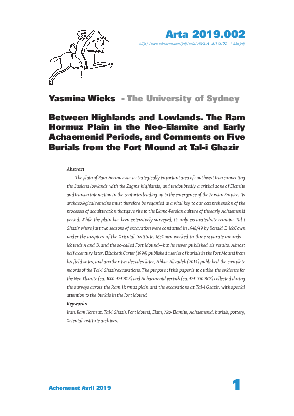 (PDF) Between Highlands and Lowlands. The Ram Hormuz Plain in the Neo ...