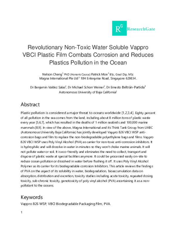 (PDF) Revolutionary Non-Toxic Water Soluble Vappro VBCI Plastic Film ...