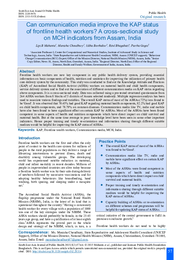 (PDF) Can communication media improve the KAP status of frontline ...