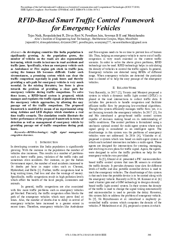 (PDF) RFID-Based Smart Traffic Control Framework for Emergency Vehicles