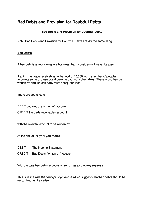 (DOC) Bad Debts and Provision for Doubtful Debt