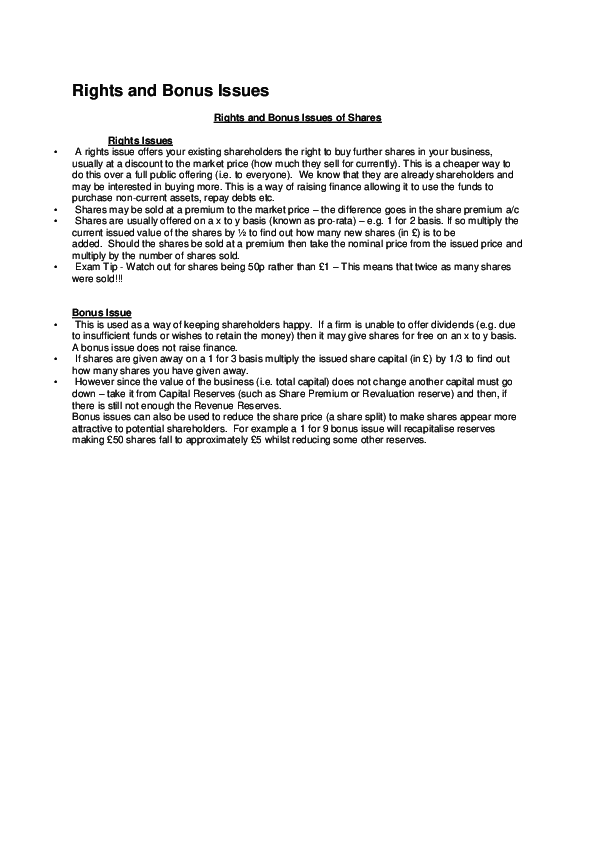 (PDF) Rights and Bonus Issues