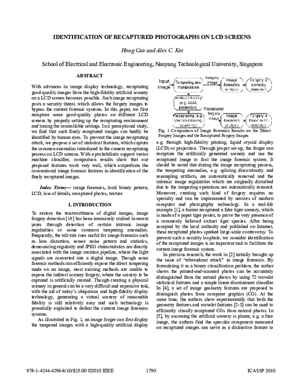 (PDF) IDENTIFICATION OF RECAPTURED PHOTOGRAPHS ON LCD SCREENS