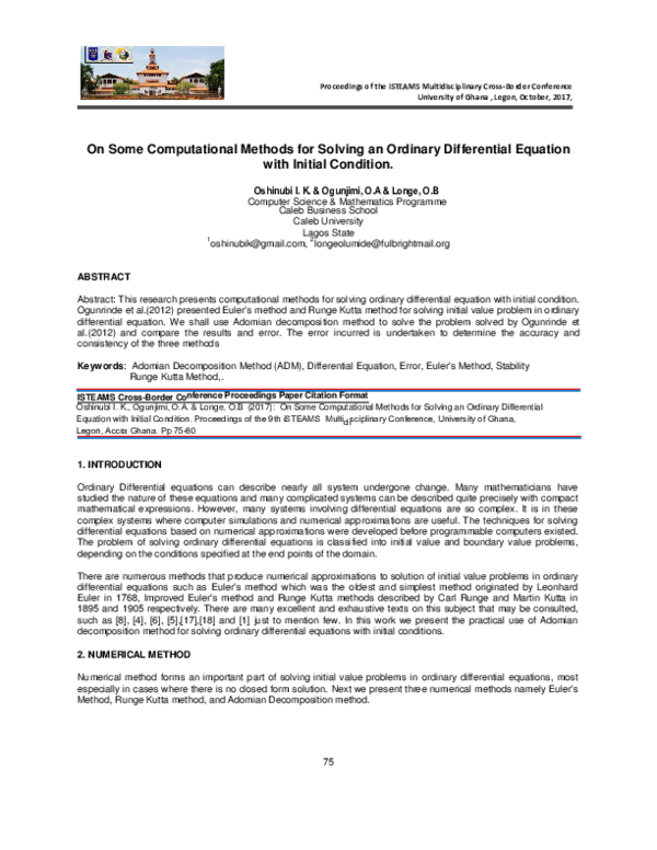 (PDF) On Some Computational Methods for Solving an Ordinary ...