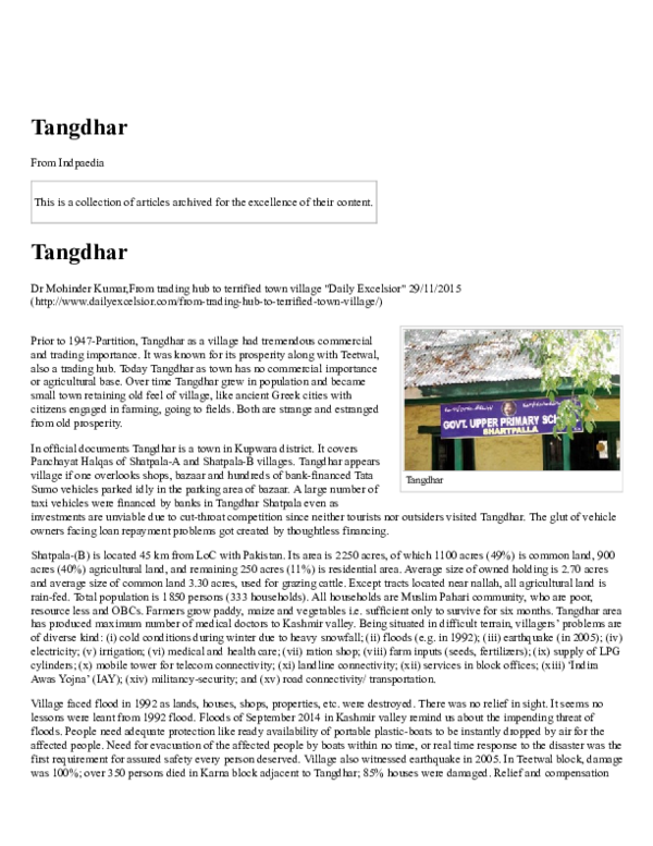 (PDF) Village Tangdhar on LoC in Kashmir | Mohinder Kumar - Academia.edu