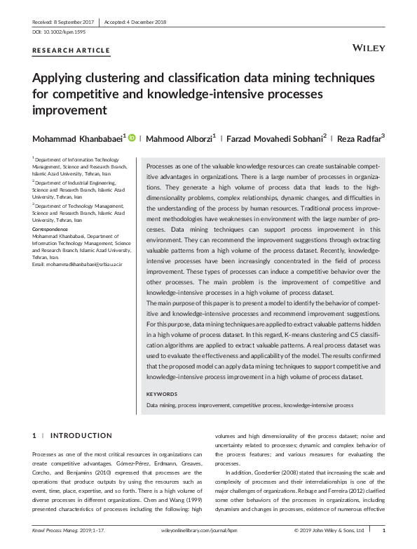 (PDF) Applying clustering and classification data mining techniques for ...