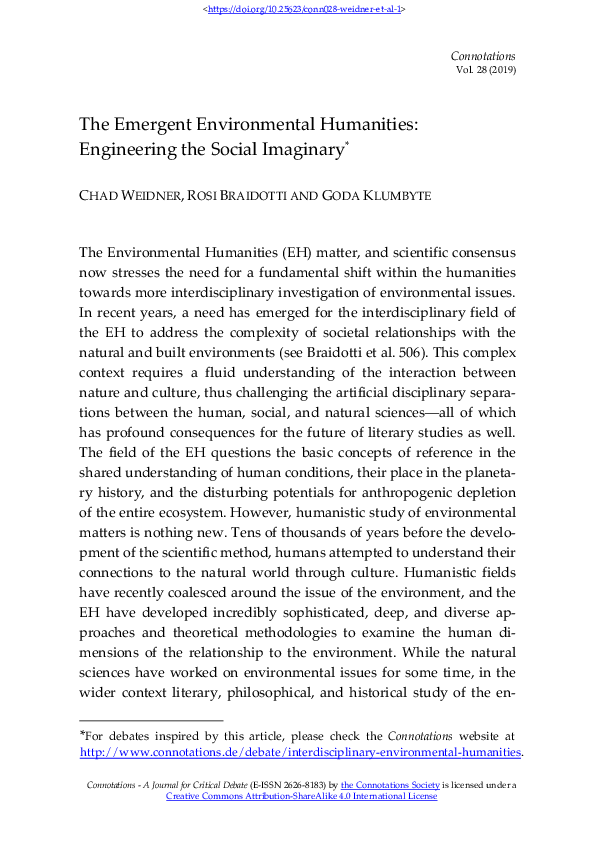 (PDF) The Emergent Environmental Humanities: Engineering the Social ...