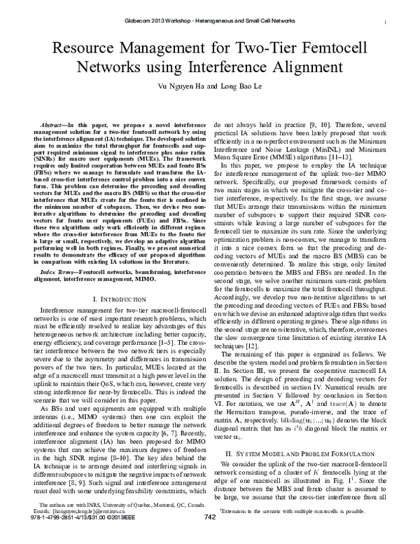 (PDF) Resource management for two-tier femtocell networks using interference alignment