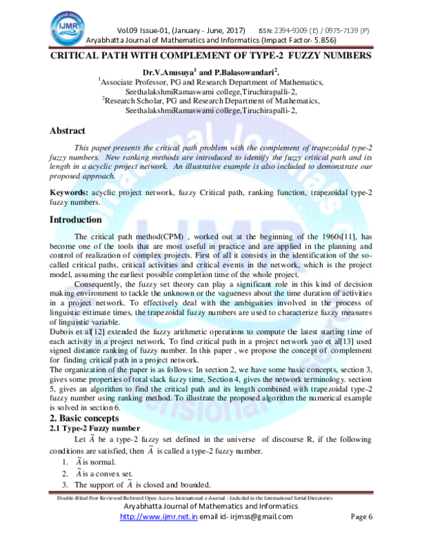 (PDF) CRITICAL PATH WITH COMPLEMENT OF TYPE-2 FUZZY NUMBERS