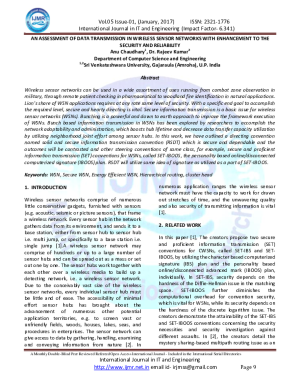 Pdf An Assessment Of Data Transmission In Wireless Sensor Networks With Enhancement To The