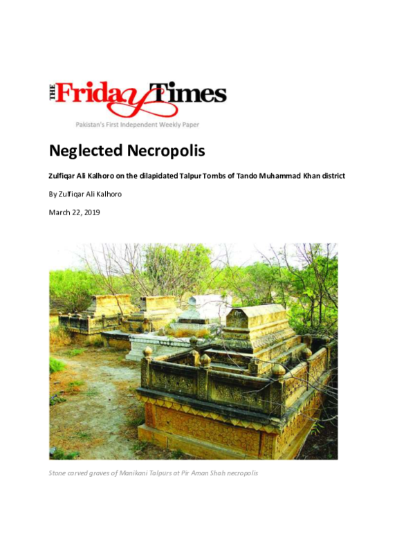 (PDF) Preserving the Manikani Talpurs Necropolis