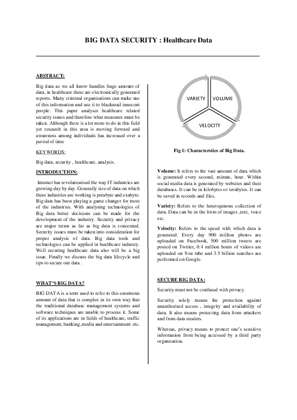 (PDF) BIG DATA SECURITY : Healthcare Data | Rahel Williams - Academia.edu