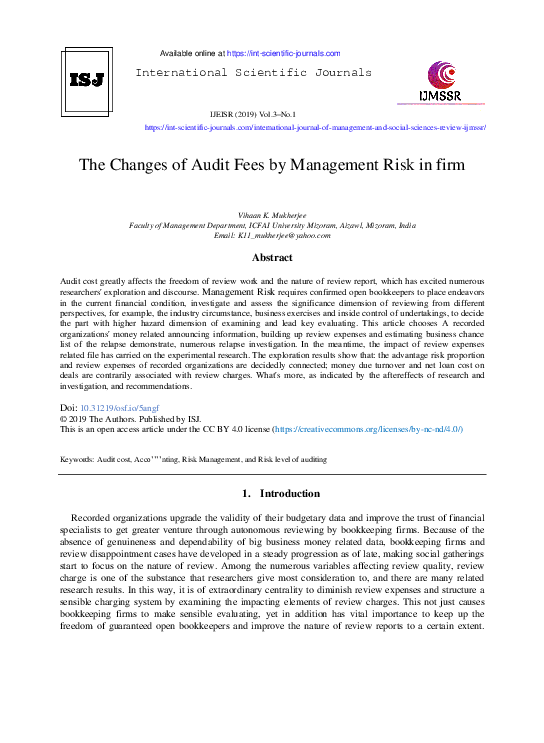 (PDF) The Changes of Audit Fees by Management Risk in firm