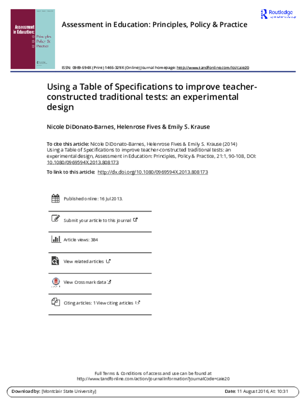 (PDF) Using a Table of Specifications to improve teacher- constructed ...