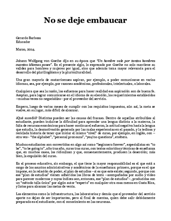 (DOC) Idiomas: No se deje embaucar