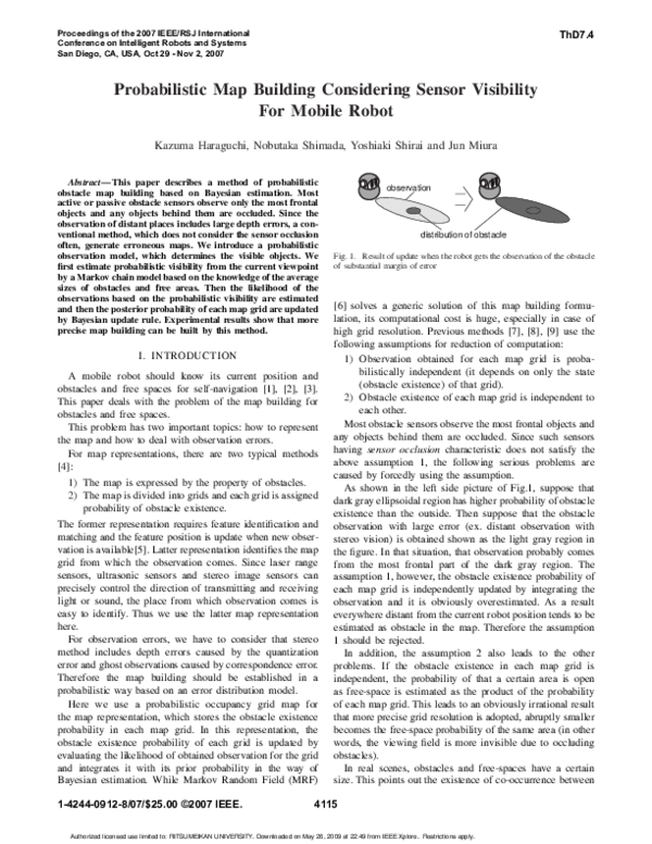 (PDF) Probabilistic map building considering sensor visibility for mobile robot