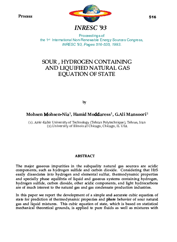 (PDF) SOUR, HYDROGEN CONTAINING AND LIQUIFIED NATURAL GAS EQUATION OF STATE
