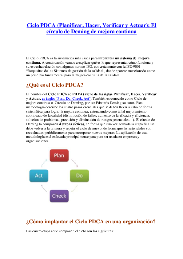 (PDF) Ciclo PDCA (Planificar, Hacer, Verificar y Actuar): El círculo de ...
