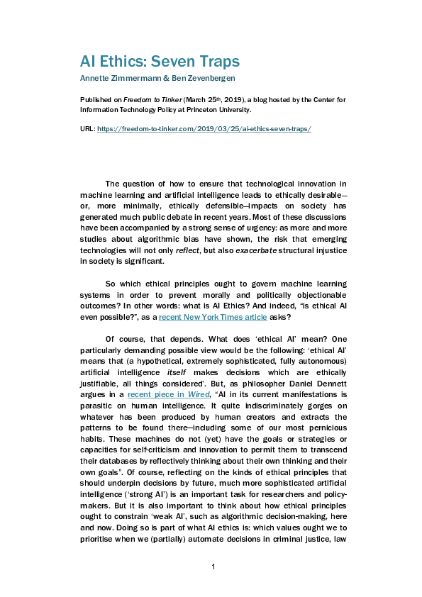 (PDF) "AI Ethics: Seven Traps"
