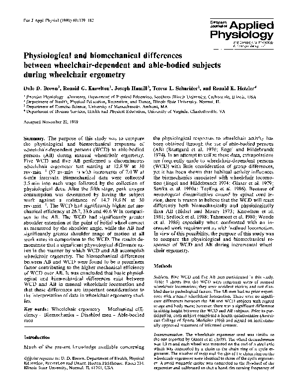 (PDF) Physiological and biomechanical differences between wheelchair ...