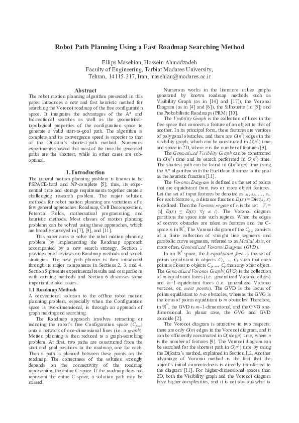 (PDF) Robot Path Planning Using a Fast Roadmap Searching Method (PDF) Robot Path Planning Using a Fast Roadmap Searching Method