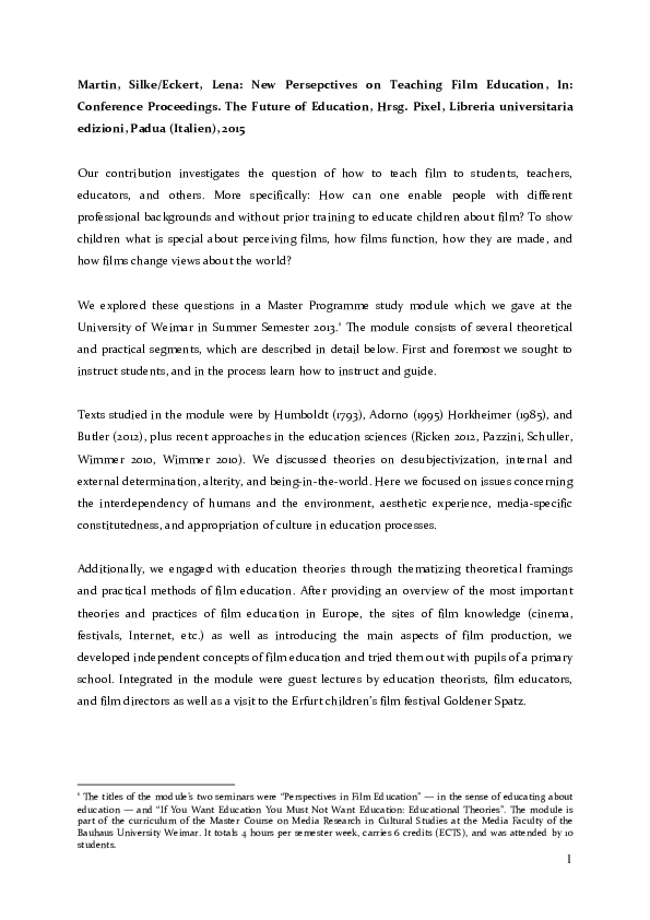 (PDF) New Perspectives on Teaching Film Education. 2015.
