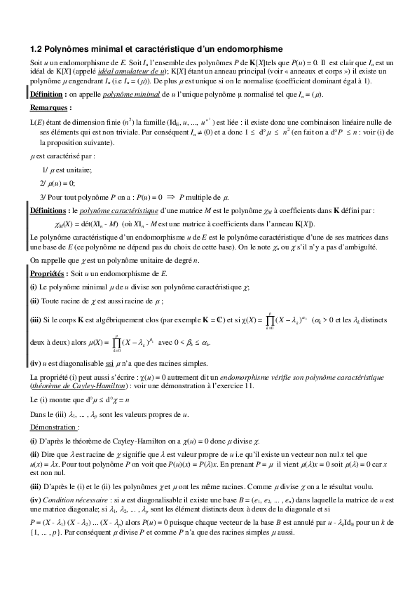 (PDF) 2 Polynômes minimal et caractéristique d'un endomorphisme