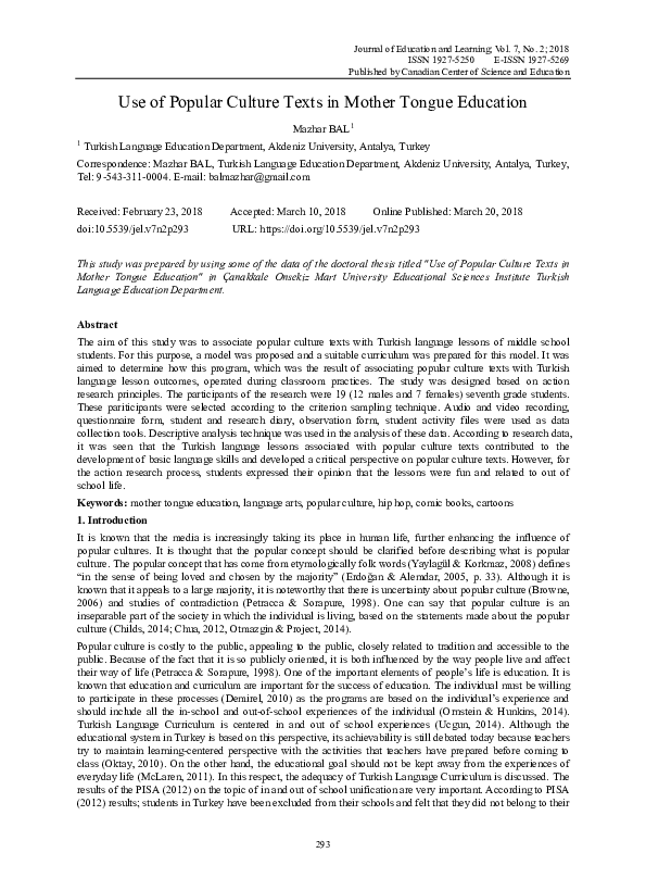 (PDF) Use of Popular Culture Texts in Mother Tongue Education