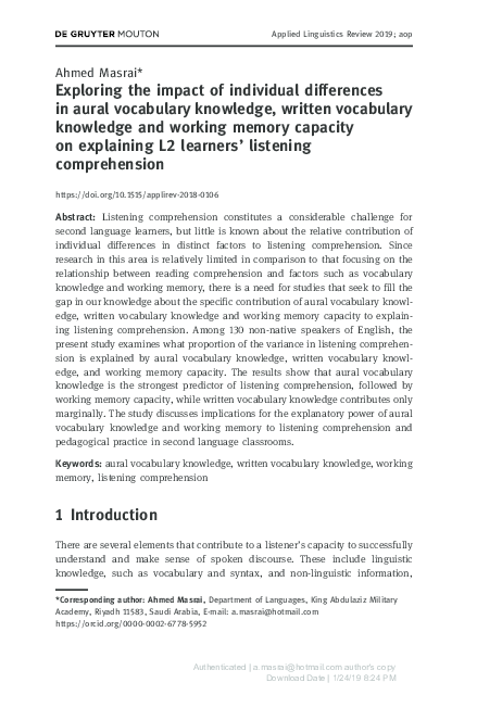 (PDF) Exploring the impact of individual differences in aural ...