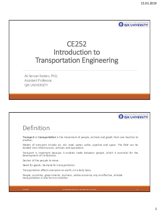 (PDF) CE252 Introduction to Transportation Engineering
