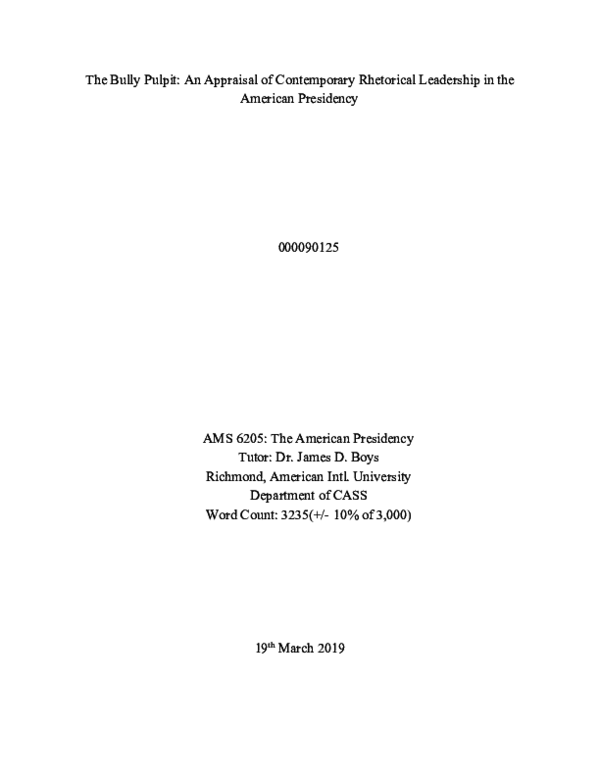 (PDF) The Bully Pulpit: An Appraisal of Contemporary Rhetorical ...
