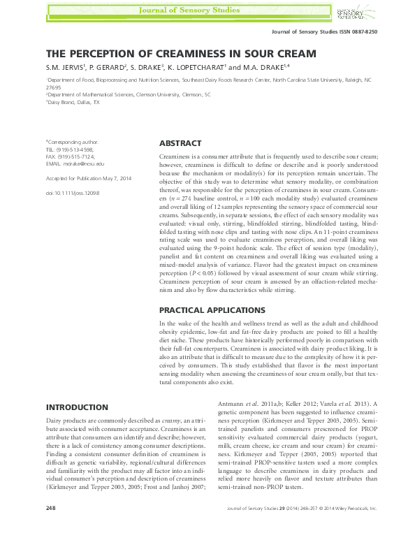(PDF) THE PERCEPTION OF CREAMINESS IN SOUR CREAM